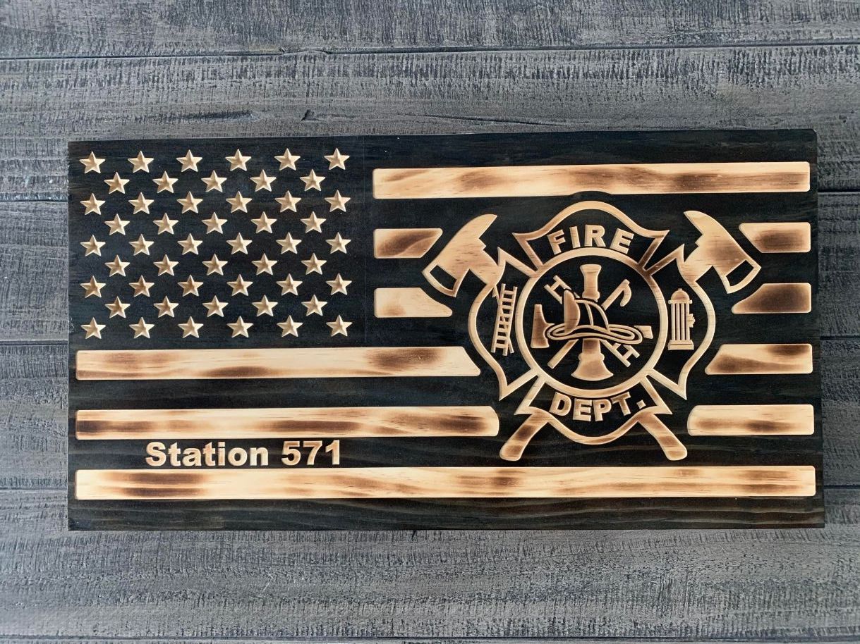 Handcrafted American Flag featuring a Fire Department design